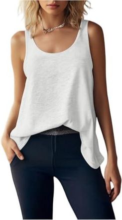 Generic Debardeur Femme Chic et &eacute;l&eacute;gant Chemisier sans Manche D&eacute;bardeur Blanc Court Crop Top Ete Haut Chic et Elegant Fluide Ample Caraco Vetement Femme Tee S