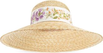 Ferragamo Femme, Accessoires, Beige, Taille: 58 CM Chapeau en Paille Imprim&eacute; Printemps
