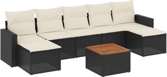vidaXL 8-tlg. Garten-Sofagarnitur mit Kissen Schwarz Poly Rattan Vidaxl