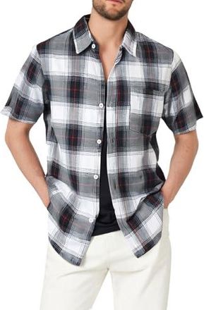 Generic Chemise &agrave; carreaux pour homme, col standard, chemise l&eacute;g&egrave;re et respirante &agrave; manches courtes avec poche de poitrine, t-shirt d&eacute;contract&eacute; daffaires, che
