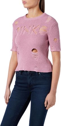 Pinko Damen Ogliastro Trikot Loose Stitch + Logo T-Shirt, N98_Orchideenrauch, Medium
