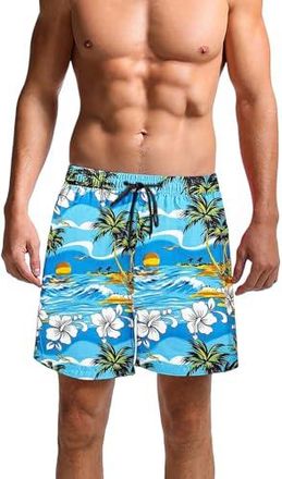 Generic Short de bain hawaïen pour homme - Short de voyage pour homme - Imprimé fantaisie - Short de vacances tropicales - Short de bain de soleil pour la pla