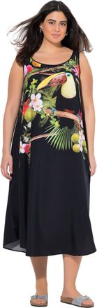 Ulla Popken Damen gro&szlig;e Gr&ouml;&szlig;en &Uuml;bergr&ouml;&szlig;en Plus Size Midikleid, Tukan, A-Linie, Rundhals, &auml;rmellos schwarz 50+ 837569100-50+