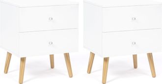 IDMarket 2er-Set Nachttische Emmie skandinavisch 2 Schubladen wei&szlig;