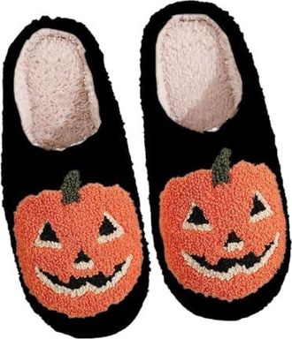 Generic Pantoufles Homme Chausson Halloween Peluch Pantoufles dhiver Chaud pour Hommes Femmes Slippers Fantaisie Antid&eacute;rapants Confort Citrouille Claquette Ch