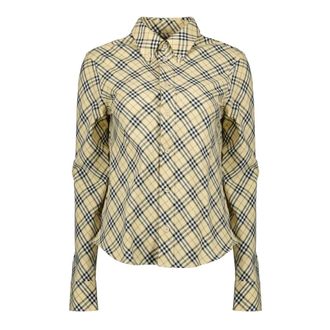 Burberry Chemise en coton &agrave; carreaux - Femme - Blouses et Chemises - Beige - Taille: 34 FR