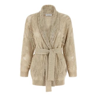 Brunello Cucinelli Geh&auml;kelte Strickjacke im Morgenmantel-Stil - - Knitwear - Damen - Beige - M