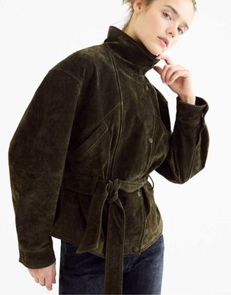 Stradivarius trench-coat &agrave; col montant avec ceinture couleur olive-Vert