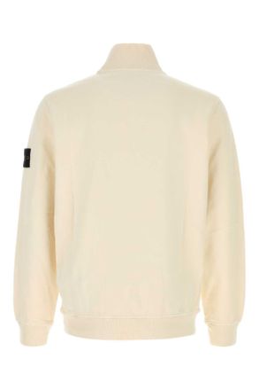 Stone Island Mens Ivory Cotton Sweatshirt White Exterior: Polo T-shirts And Polos