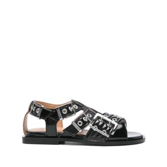 Ganni Schwarze Schnallensandalen Uncaged Design - - Shoes - Damen - Schwarzk - 36 EU