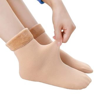 Onsoyours Damen Super Dicke Wollsocken Wintersocken Warme Weich Dicke Kuschelsocken rutschfeste Pantoffel Socken Fuzzy Socken Thermosocken 1Paar A Beige Einheit