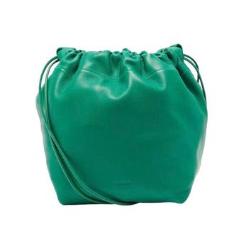Jil Sander Green Leather Drawstring Bag