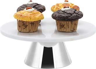 Echtwerk stilvolle Tortenplatte aus Marmor, mit Standfuß, zum Servieren von Speisen, Obst, Käse und Desserts, für Party oder Hochzeit, Silber-Edition, Ø 30 cm