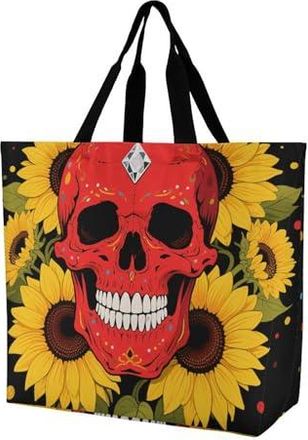 Generic Cr&acirc;ne Rouge Et Tournesols Jaunes Sac Fourre Tout Pliable Sacs L&eacute;ger Sac &Agrave; Bandouli&egrave;re Pour Gym Voyage Travail