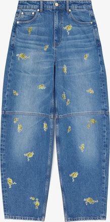 Ganni blau Stary-Barrel-Jeans aus bedrucktem Denim Bio-Baumwolle - Gr&ouml;&szlig;e 24W/33L