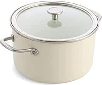 KitchenAid Steel Core Enamel Kochtopf mit Deckel (24cm/6l), deutsche Emaille, Induktionsgeeignet, backofenfest, spülmaschinenfest, Crème