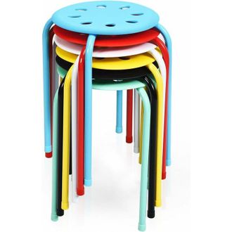 Costway Costway - Lot de 6 Tabourets Empilables, Tabourets de Bars Ronds Structure en M&eacute;tal en Forme de x, Tabourets Gigognes pour Enfants et Adultes