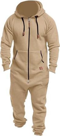 Generic Combinaison pyjama une pi&egrave;ce &agrave; capuche doubl&eacute;e en polaire pour homme avec fermeture &eacute;clair, abricot, 4XL