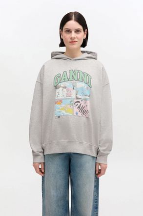 Ganni grau Grauer Hoodie mit B&auml;ren-Comic-Druckgrafik Bio-Baumwolle - Gr&ouml;&szlig;e XXS