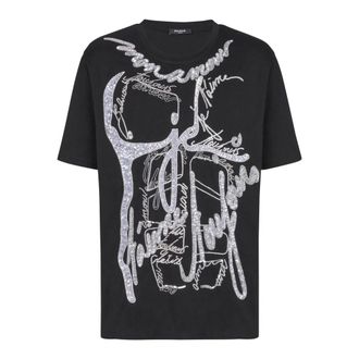 Balmain Homme, Tops, Noir, Taille: XS T-shirt brod&eacute; Corps et &laquo; Lettre damour &raquo;