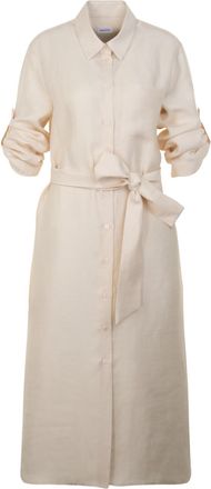 Seidensticker Damen Blusenkleid mit Bindeg&uuml;rtel - Kleid - Regular Fit - Maxi Kleid - Hemdblusenkragen - Langarm - Leinen-Viskosemischung