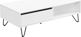 Pascal Morabito Couchtisch mit 2 Schubladen & 2 Ablagef&auml;chern - MDF & Stahl - Wei&szlig; & Schwarz - Abuja