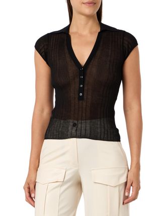 Pinko Damen Laguna Blu Polohemd Cr&ecirc;pe Transparent T-Shirt, Z99_Schwarz Limousine, X-Large