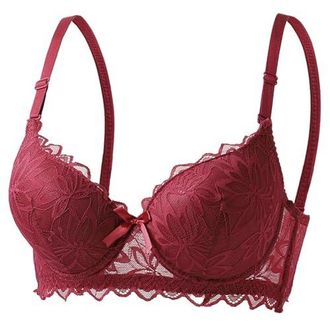 Generic Soutien-gorge pour femme avec patchwork en dentelle, soutien-gorge traditionnel &agrave; armatures avec bonnets fins, bralette r&eacute;glable et sexy, rouge, 42