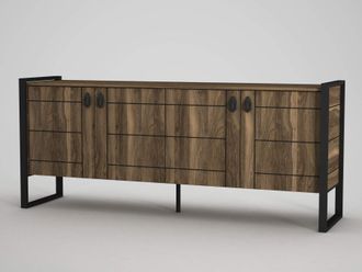 Moebel17 Alphamoebel 4630 Lost Sideboard Moderne Kommode Schrank, mit Metallfüße, 4 Türen, viel Stauraum, 4 Regalablagen, für Wohnzimmer, Holz, Walnuss, 185 x 