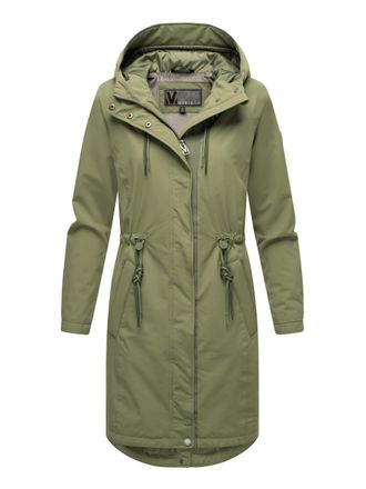 Marikoo lange Damen &Uuml;bergangsjacke mit Teddyfutter & Kapuze - Megumii