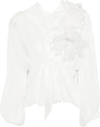 BABYLON Femme, Blouses et Chemises, Blanc, Taille: 46 FR Blouse &agrave; appliqu&eacute;s floraux