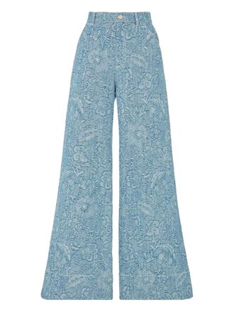 Temperley London jean &agrave; fleurs - Bleu