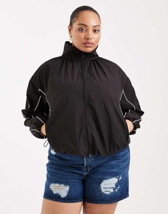 Asos Oversize-Trainingsjacke in Schwarz mit wei&szlig;er Paspelierung und Ballonsaum-Bunt