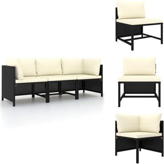 vidaXL 3-Sitzer-Gartensofa mit Auflagen Schwarz Poly Rattan - Outdoor M&ouml;bel - Gartenm&ouml;bel - Eckbank - Rattan Gartenm&ouml;bel - Balkonm&ouml;bel