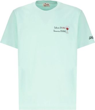 Saint Barth Homme, Tops, Vert, Taille: XL T-shirt en Coton Vert avec Broderie