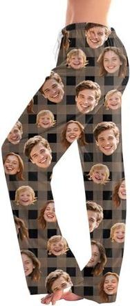 Generic Pantalon de pyjama personnalis&eacute; - Pantalon de pyjama personnalis&eacute; avec photo visage doux pour adultes, marron, S