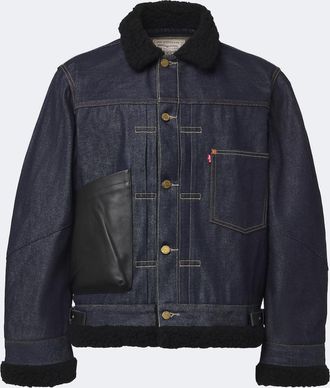sacai Veste en denim et cuir