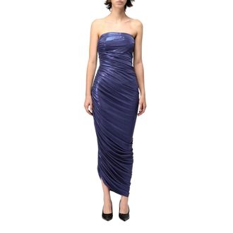 Norma Kamali Femme, Robes, Bleu, Taille: 38 FR Robe longue en jersey m&eacute;tallique drap&eacute;e