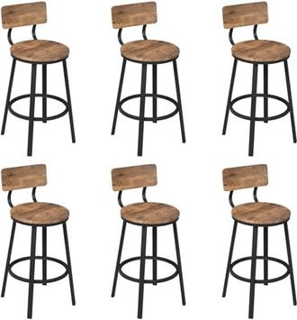 Woltu Tabourets de Bar Lot de 6, Chaise Haute Cuisine, avec Repose-Pieds et Dossier, en M&eacute;tal, Marron Rustique, BH431vbn-2