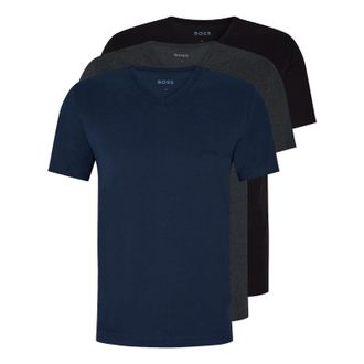 BOSS Herren Classic T-Shirts Kurzarm Shirts Pure Cotton V-Neck 3er Pack, Farbe:Mehrfarbig, Artikel:-497 Black/Anthracite/Navy, Größe:2XL