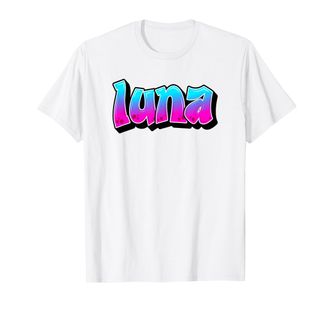 BDAZ Luna Graffiti Personalisierter Name Blau Rosa Frauen M&auml;dchen T-Shirt