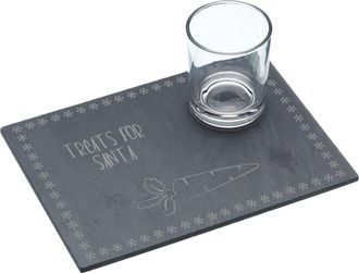 KitchenCraft CHRISTMAS KitchenCraft We Love Weihnachten Schiefer Servierplatte und Milch Glas Set - Ge&auml;tzt Leckereien f&uuml;r Santa Design, Grau