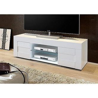LC spa L&C Lc Easy TV 2 Türen klein, Holz, Hochglanzweiß, 138 x 44 x 42 cm