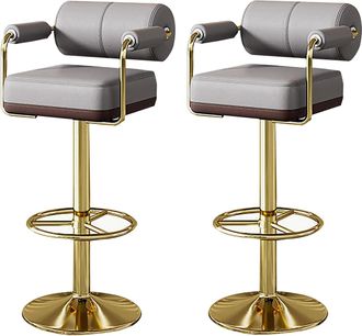 Generic Moderne Quadratische Barhocker Aus Pu-Leder, 2Er-Set, Verstellbare Drehhocker mit R&uuml;ckenlehne, Gepolsterte St&uuml;hle In Tresenh&ouml;he f&uuml;r K&uuml;che, Esszimmer u
