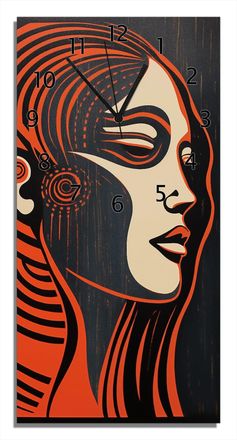 Wallario Design-Wanduhr, Acrylglasuhr Größe 30 x 60 cm, Schwarze Zeiger, Motiv Abstraktes Profil Einer Frau