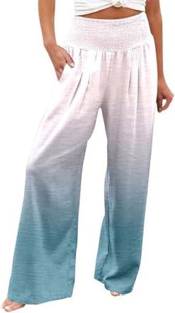 Generic Pantalon en coton et lin pour femme - Jambe large - Pantalon de plage d&eacute;t&eacute; confortable - Pantalon de yoga Palazzo - XIYU26094, rose clair, XXL