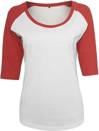 Build Your Brand T-Shirt pour Femme 3/4 en Raglan à Contraste T-Shirt, Blanc/Rouge, XXL, Blanc/Rouge, XX-Large