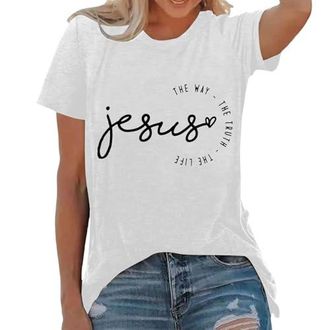 Generic T-shirt imprim&eacute; pour femme - T-shirt ample &agrave; col rond, Blanc., 3XL