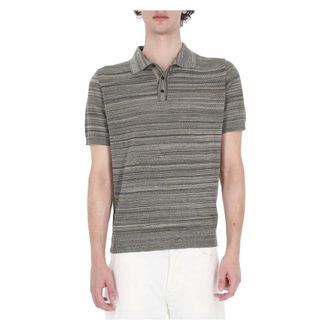 Roberto Collina Homme, Tops, Vert, Taille: XL Polo en coton rayures horizontales et micro-perforations