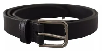 Dolce & Gabbana Mens Black Calf Leather Classic Metal Logo Buckle Belt